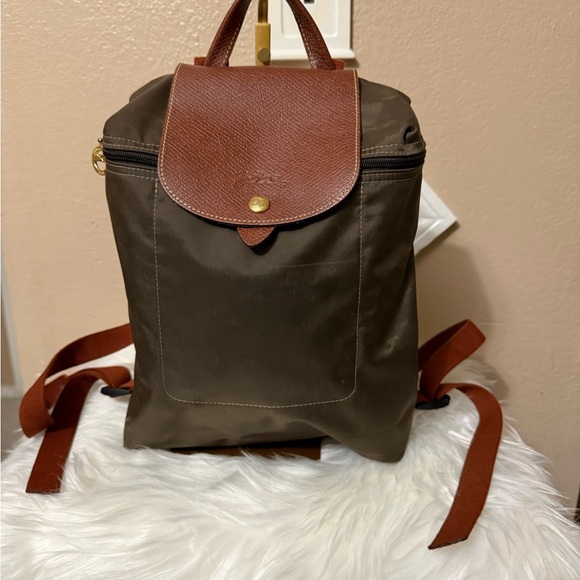 Longchamp | Bags | Longchamp Olive Green Backpack With Leather Accents ...